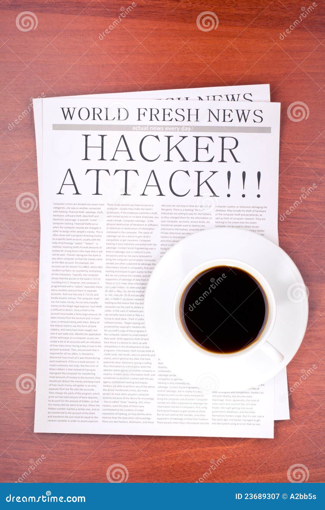 Newspaper HACKER ATTACK stock image. Image of paper, message - 23689307