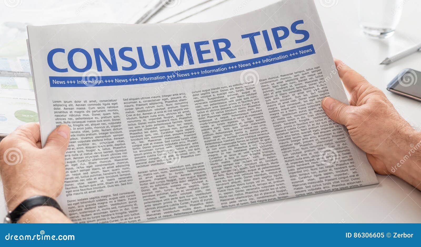 Newspaper with the Headline Consumer Tips Stock Image - Image of ...