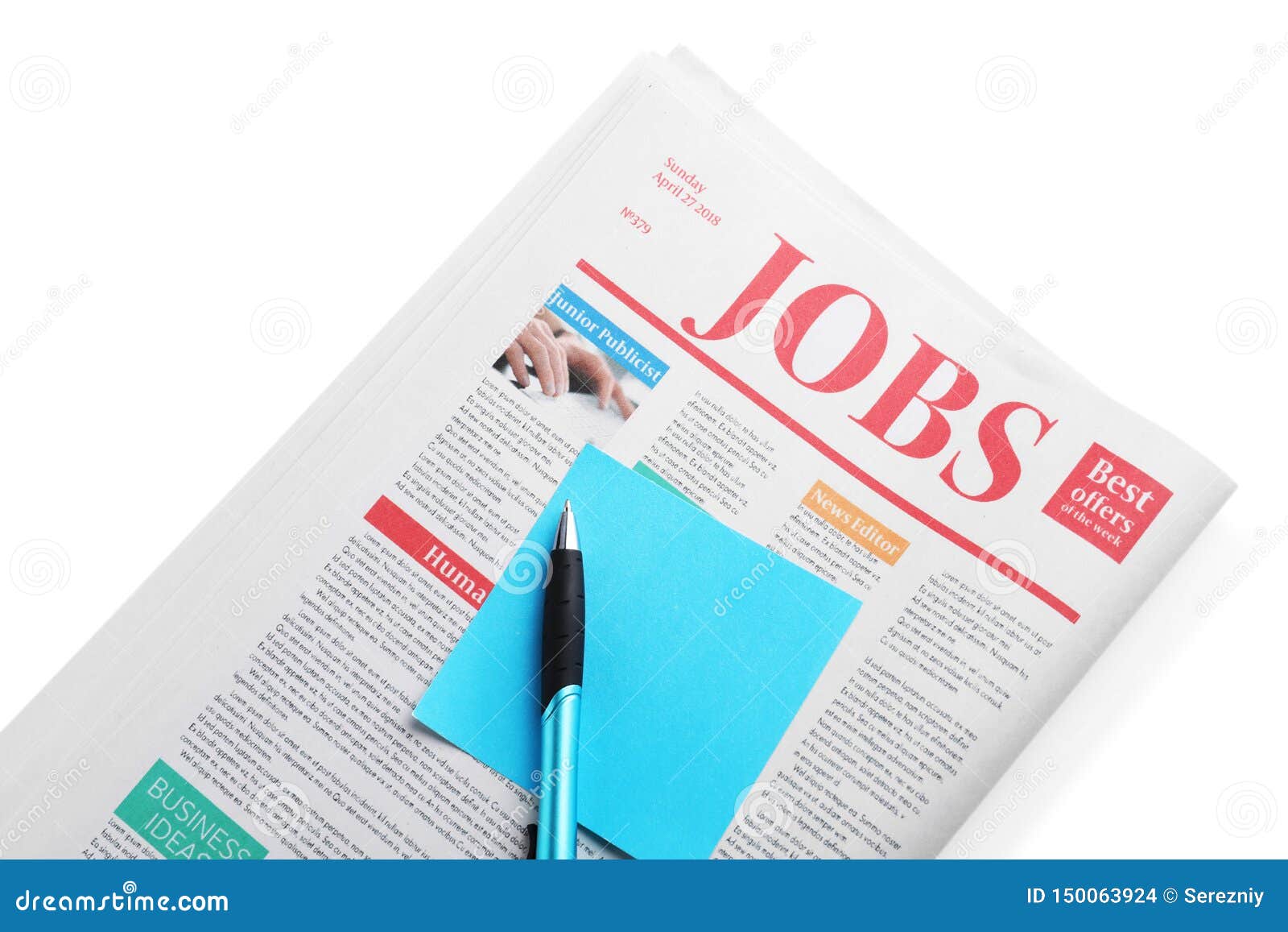 Newspaper with Headline JOBS on White Background Stock Photo - Image of ...