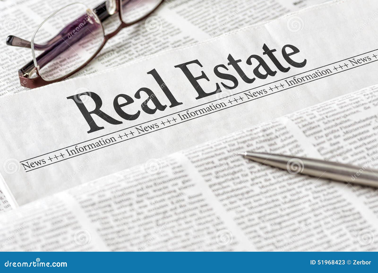 Newspaper with the Headline Real Estate Stock Image - Image of business ...