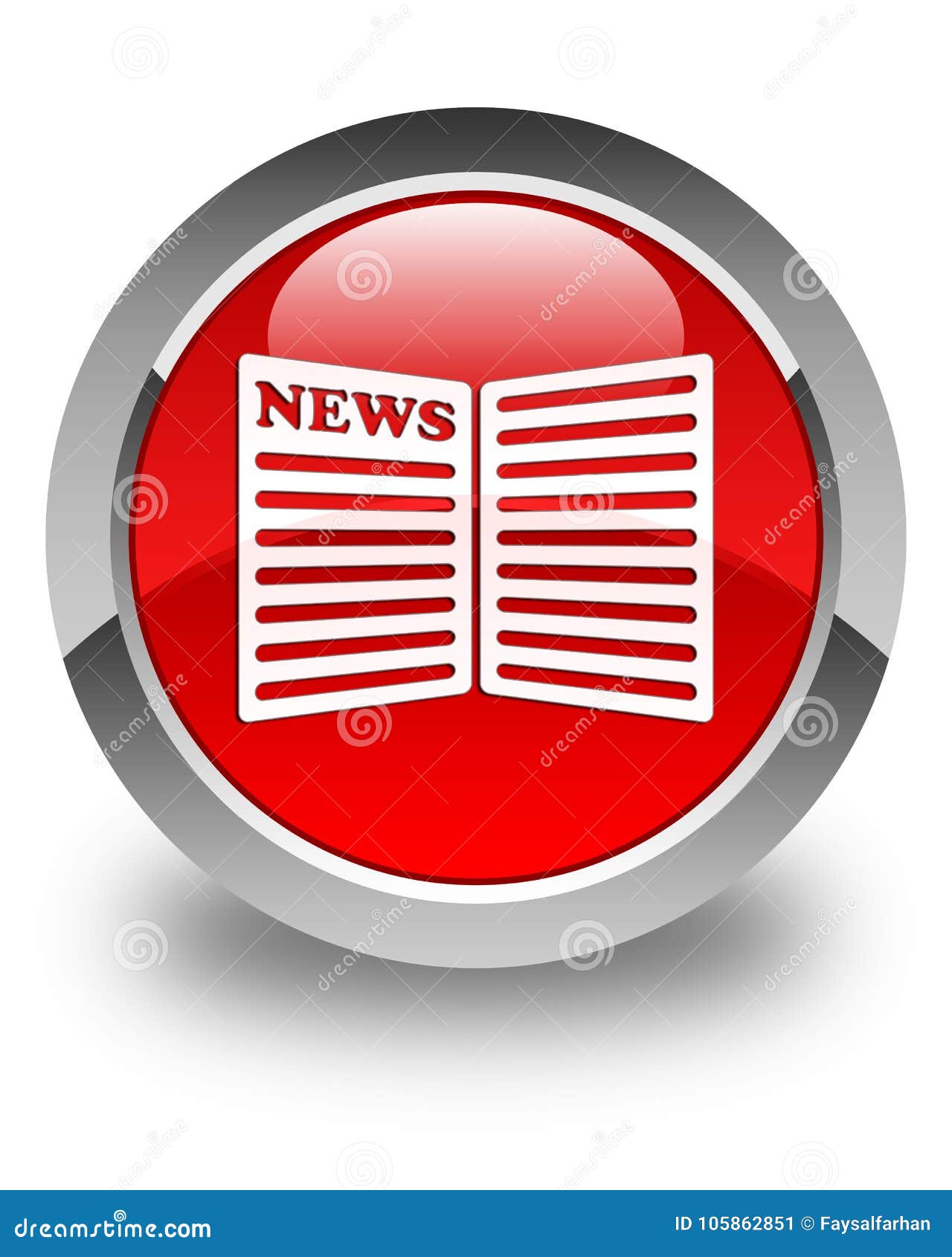 Newspaper Icon Glossy Red Round Button Stock Illustration ...
