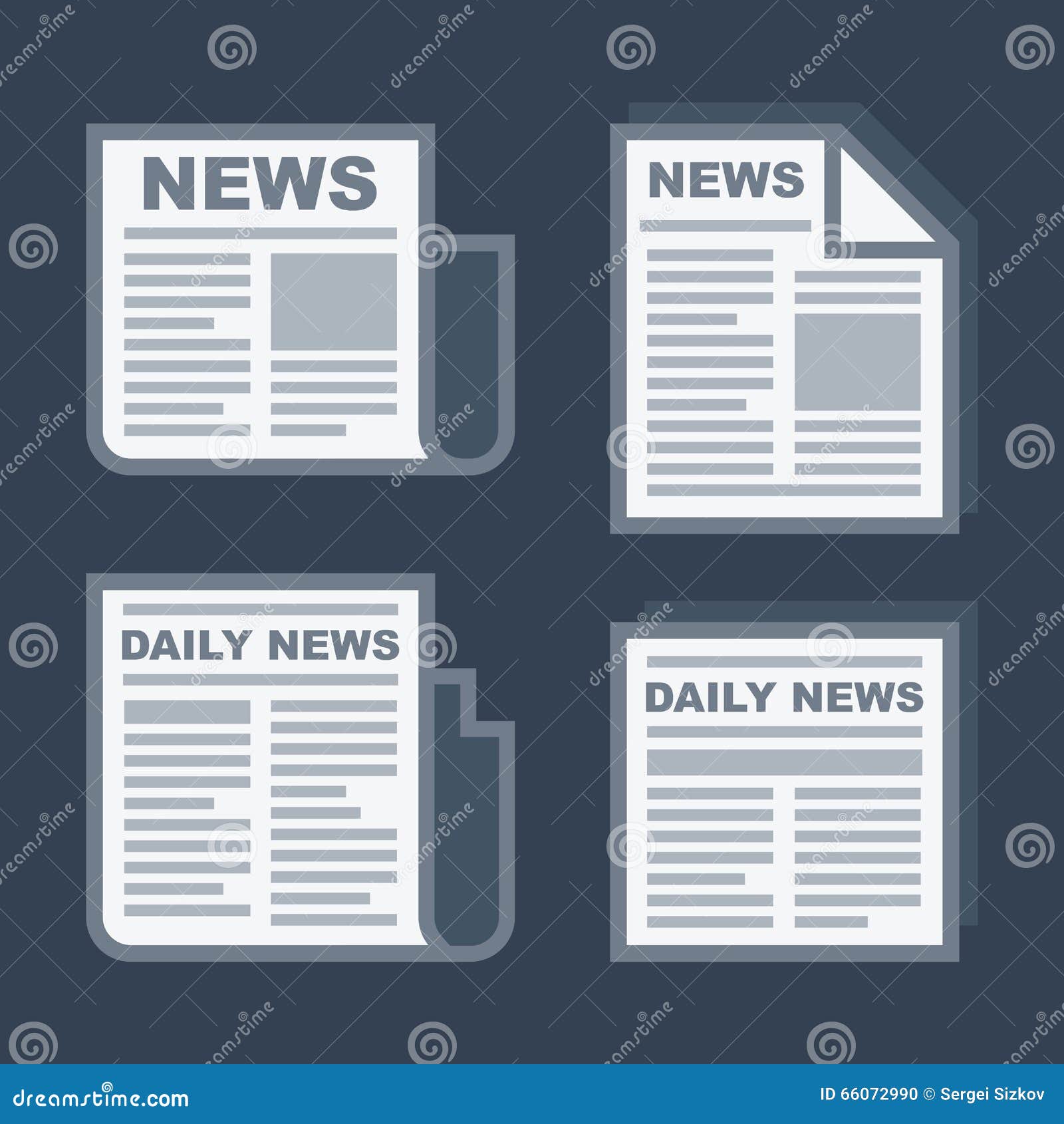 Newspaper Icons Set on Dark Background. Vector Stock Vector ...