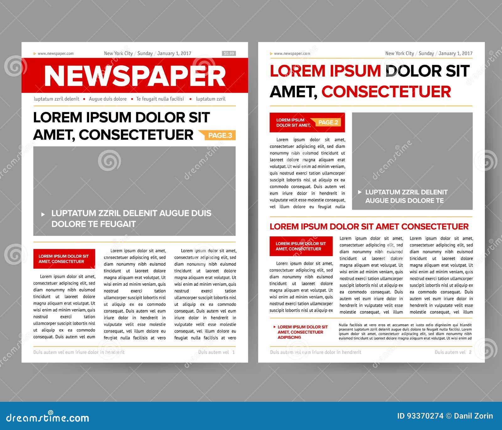 Daily Newspaper Journal Design Template with Two-page Opening Editable ...