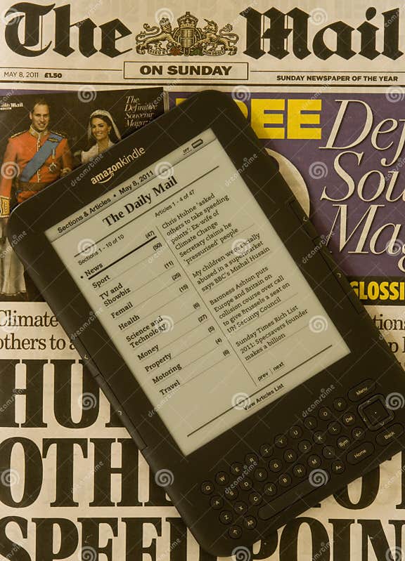 Newspaper on Kindle Electronic E-Reader Editorial Photo - Image of ...