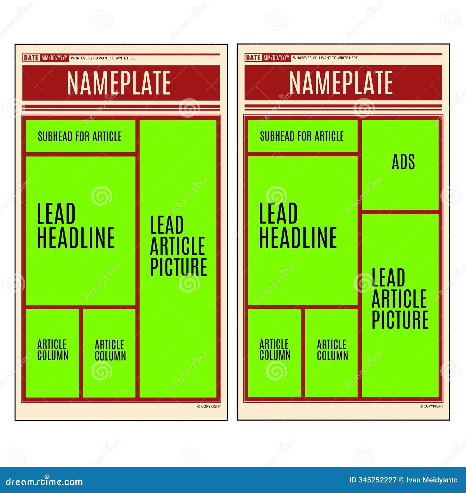 Newspaper Template, Layout Vector Isolated Stock Vector - Illustration ...