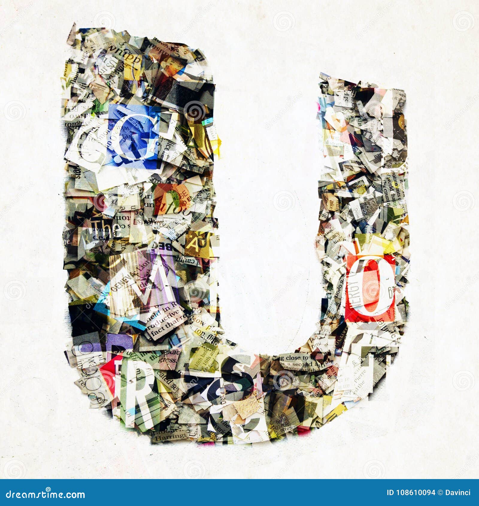 Newspaper Letter U Made from Newspaper and Magazine Confetti Stock ...