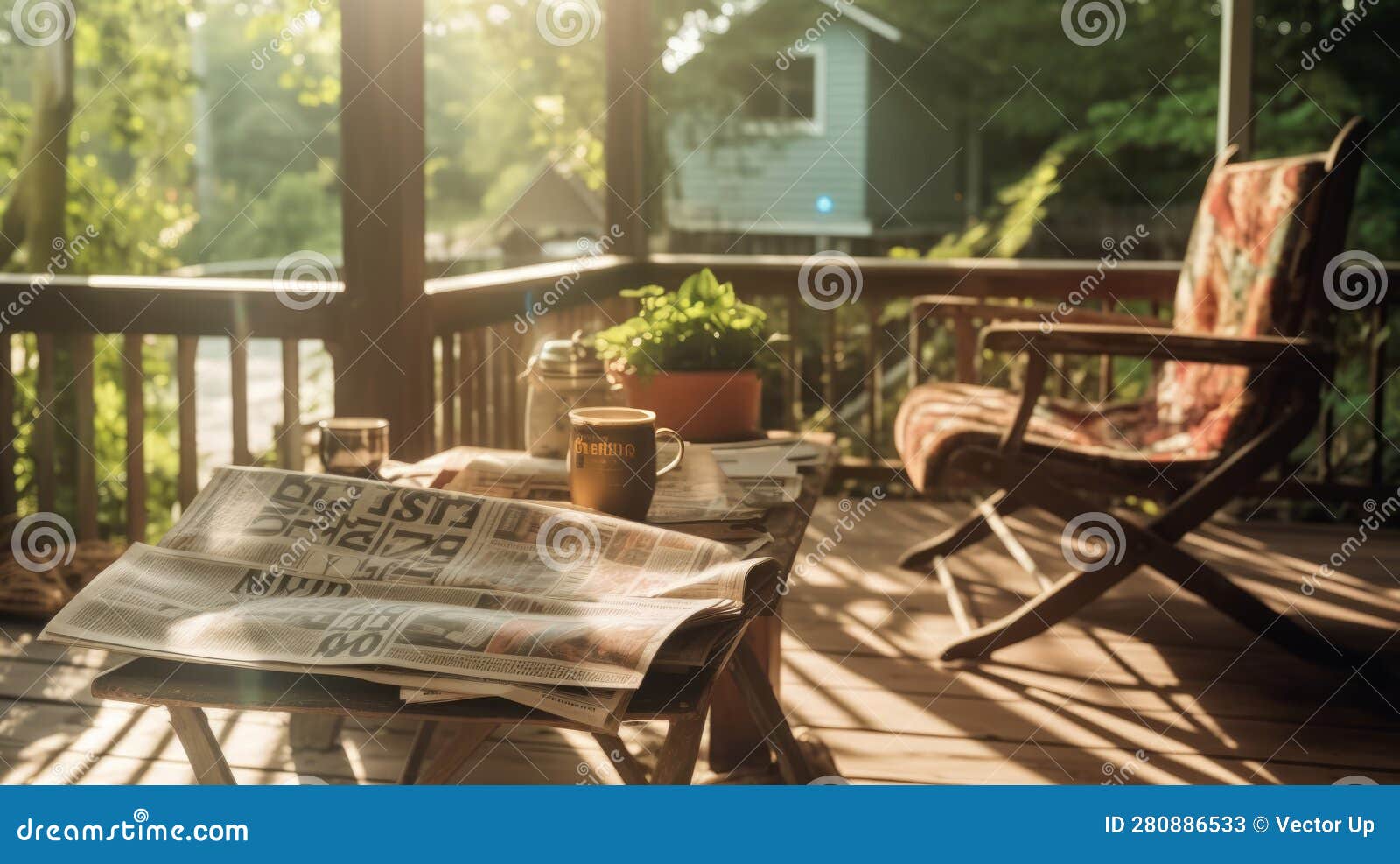 Newspaper Lies on a Coffee Table on the Porch. Generative AI. Stock ...