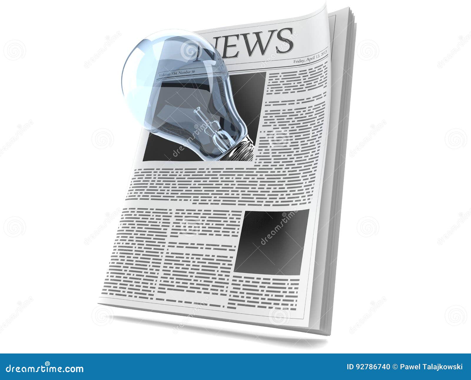 Newspaper with Light bulb stock illustration. Illustration of white ...