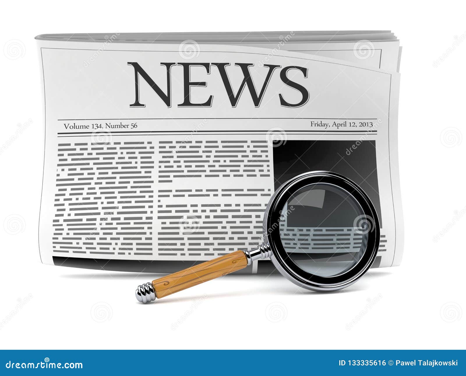 Newspaper with Magnifying Glass Stock Illustration - Illustration of ...