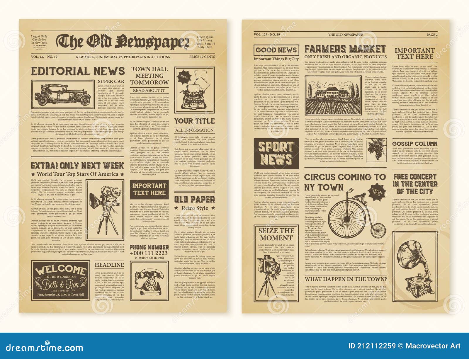 Newspaper Pages Template. News Paper Headline Vector Mockup. Tabloid ...