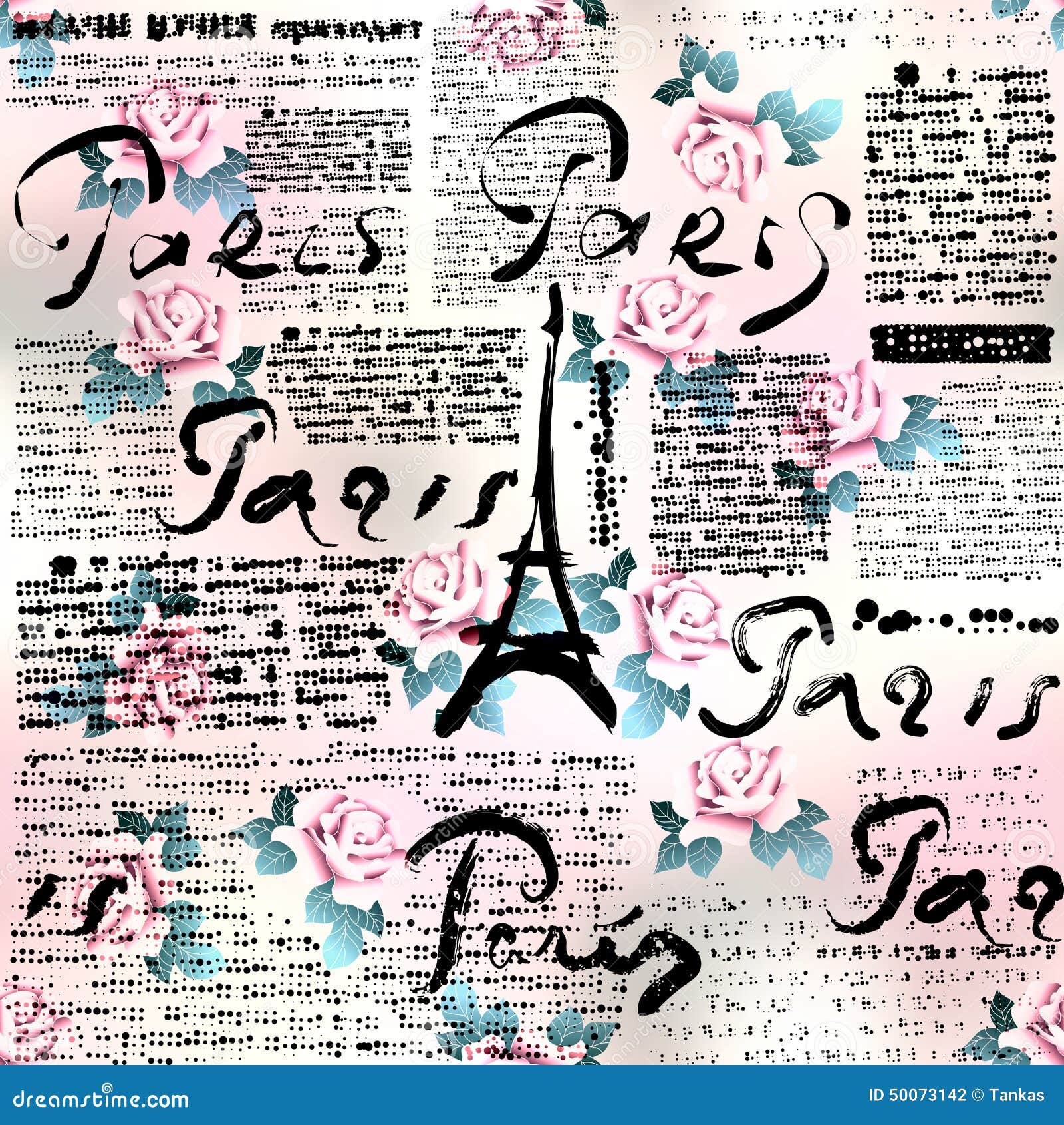 Newspaper Paris with roses stock vector. Illustration of curve - 50073142