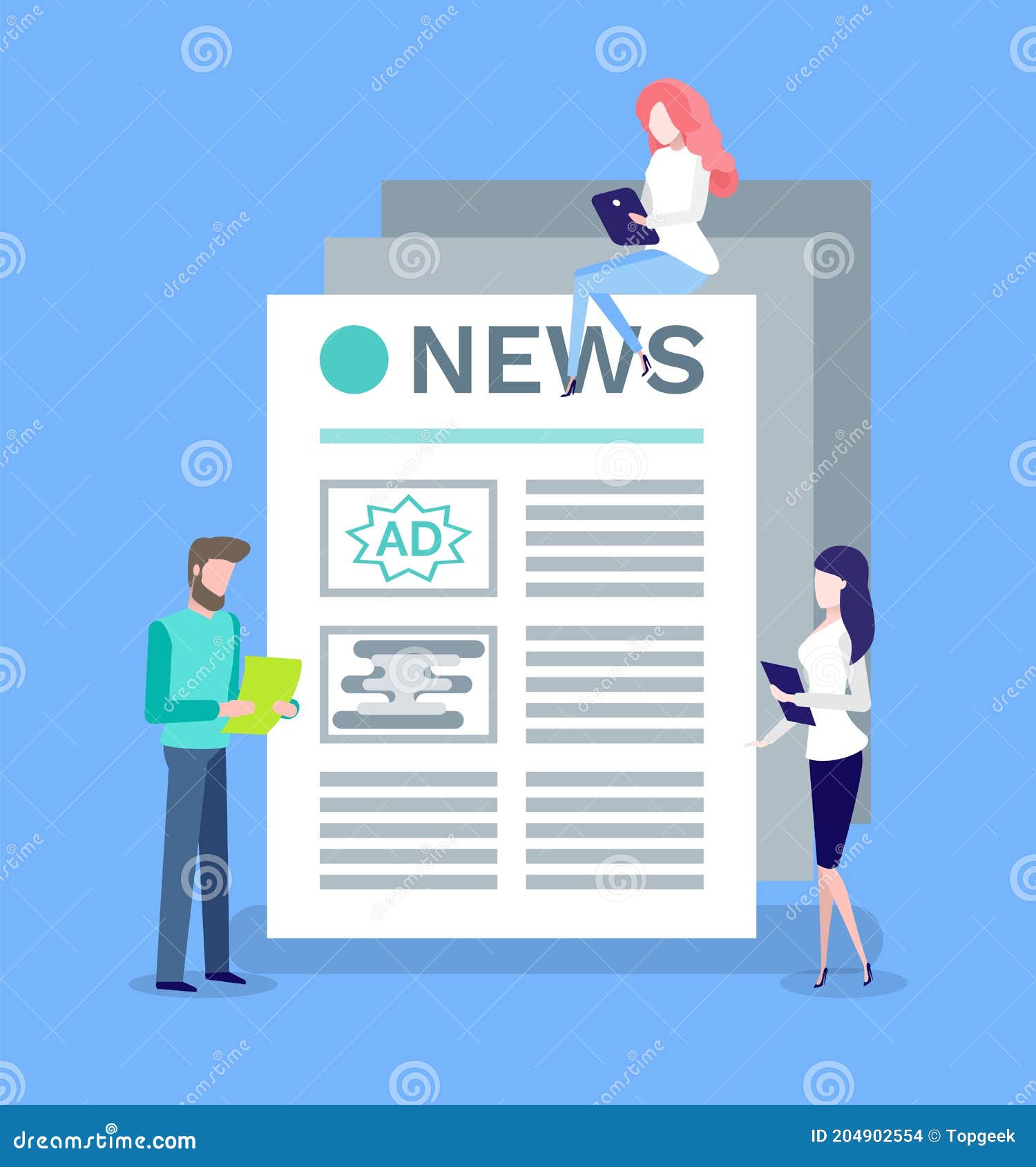 Newspaper with People Dealing with Posts and Info Stock Vector ...