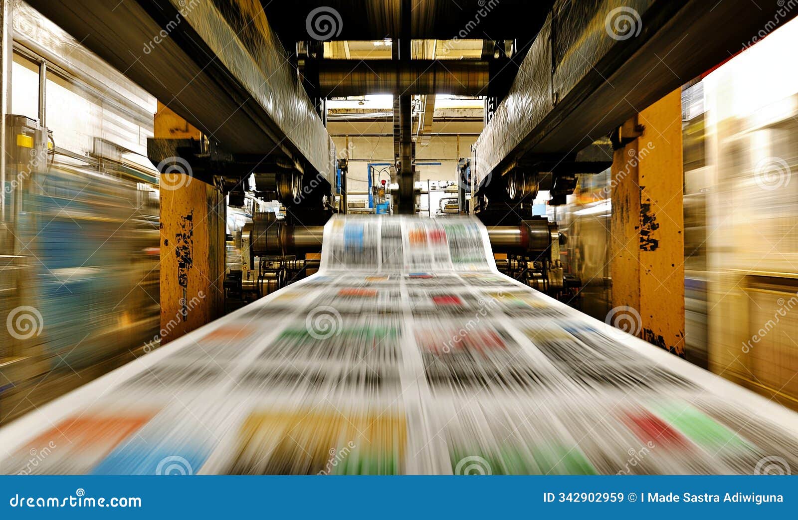 A Newspaper Printing Press in Operation, Showing the Paper Being Rolled ...