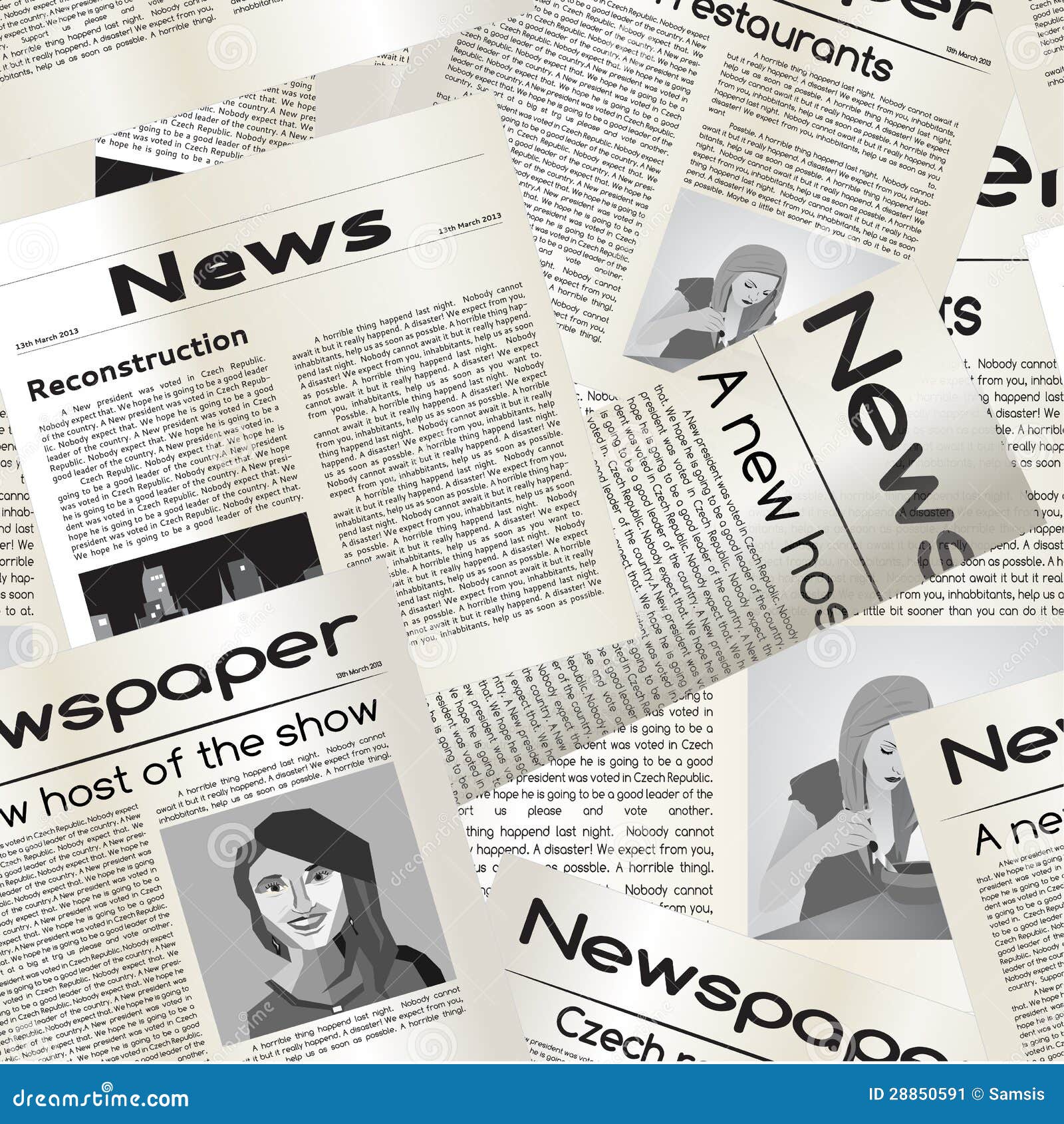 Newspaper seamless pattern stock illustration. Illustration of white ...