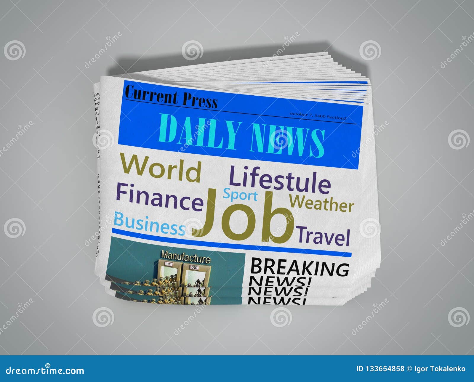 Newspaper in Stack 3d Render on Grey Stock Illustration - Illustration ...