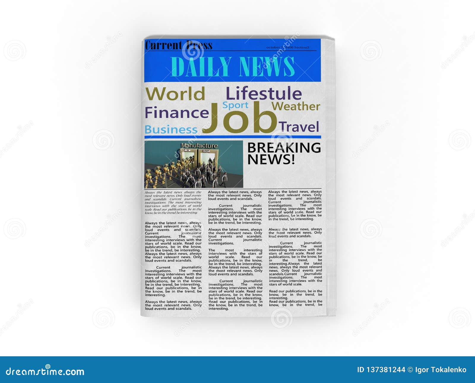 Newspaper in Stack 3d Render on White Stock Illustration - Illustration ...