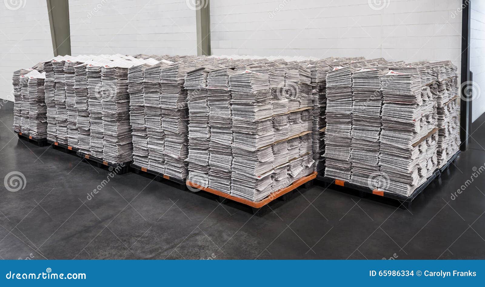 Newspaper Stacks on Pallets in Warehouse Stock Photo - Image of folded ...