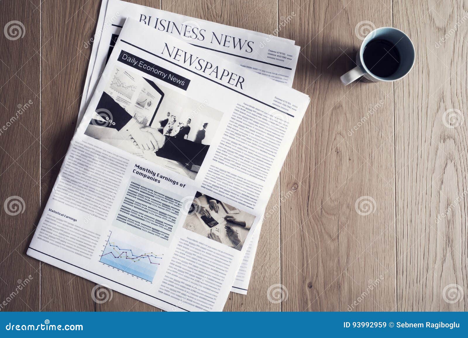 Newspaper on wooden table stock image. Image of news - 93992959