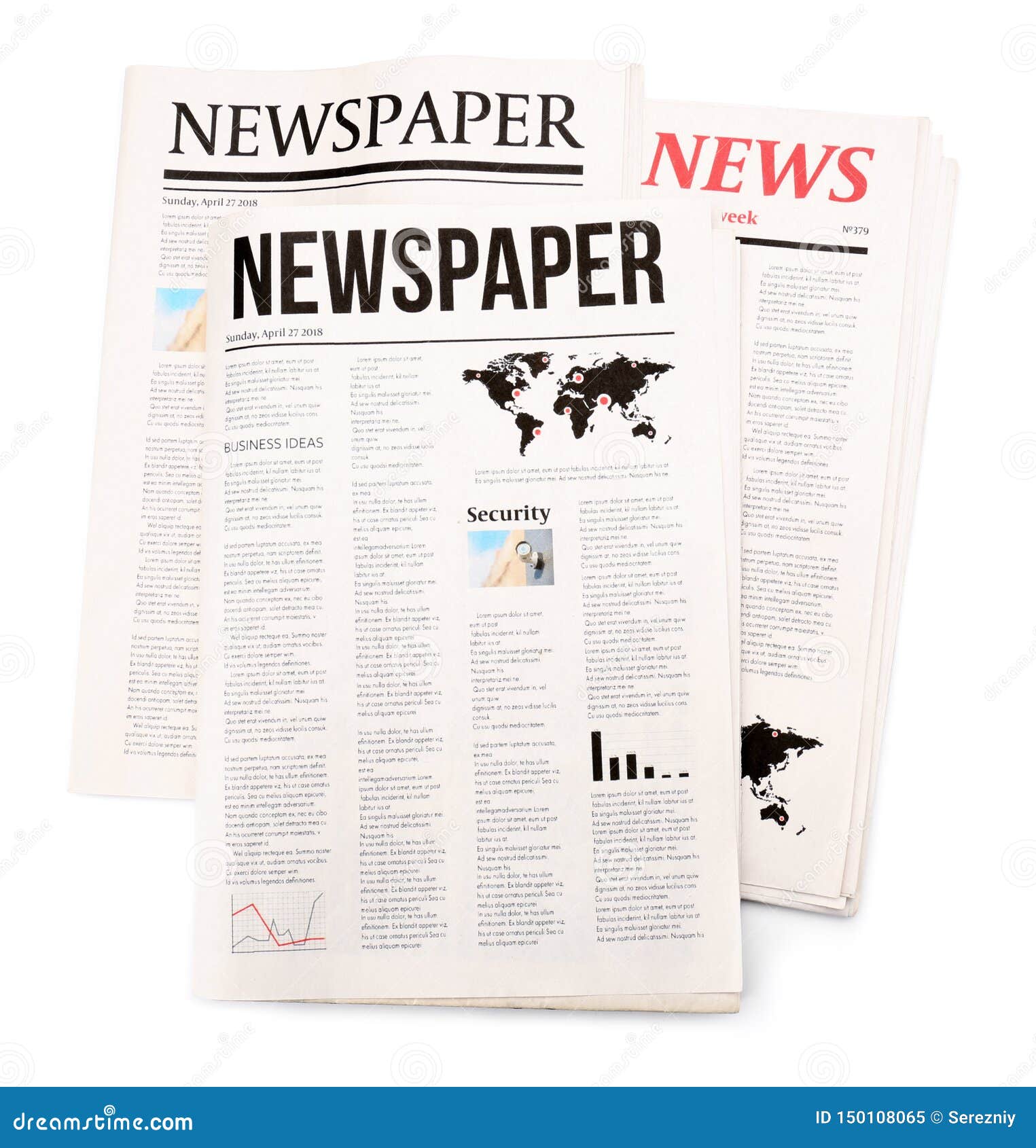 Newspapers on White Background Stock Image - Image of article, media ...
