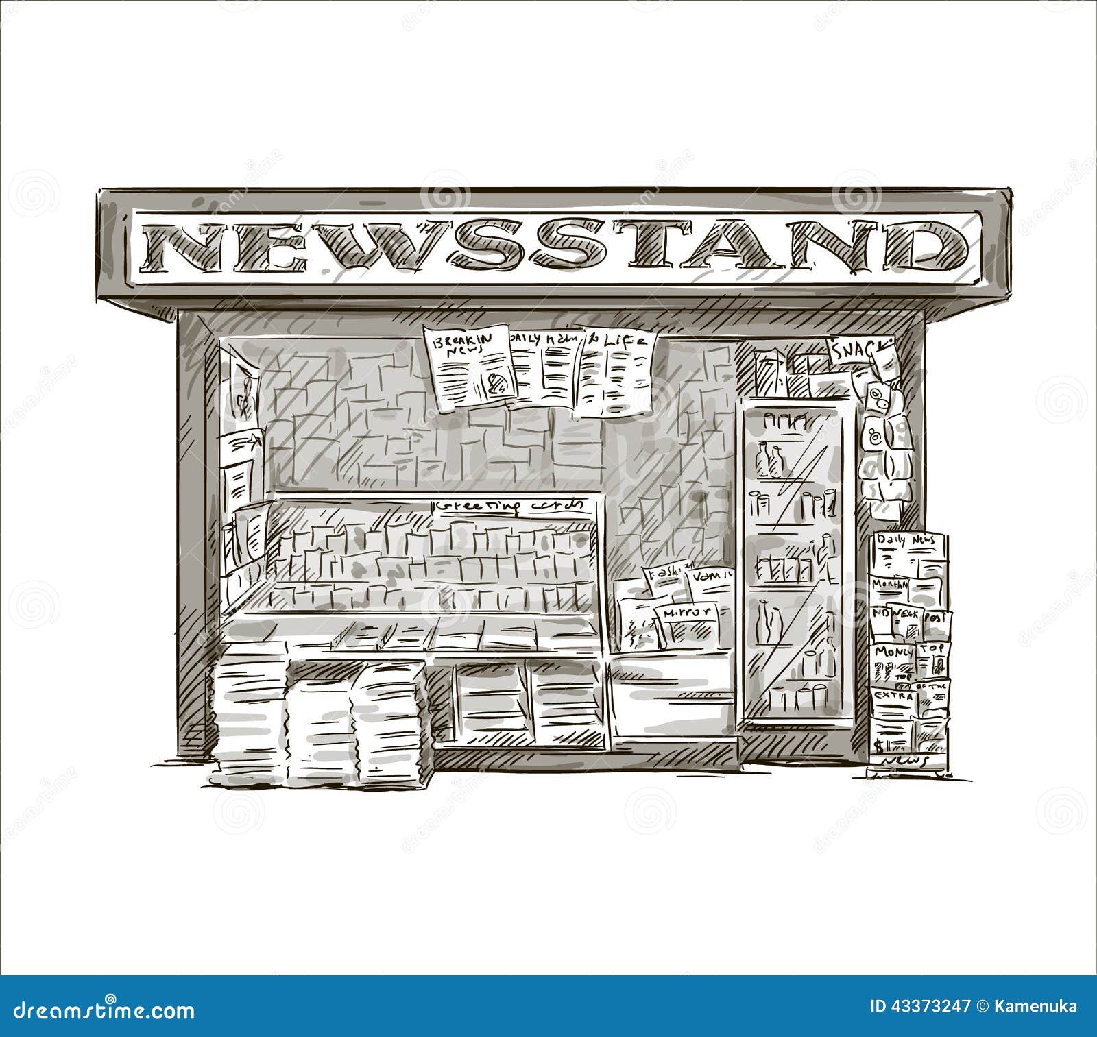 Newsstand. Hand Drawn Press Kiosk. Cartoon Vector | CartoonDealer.com ...
