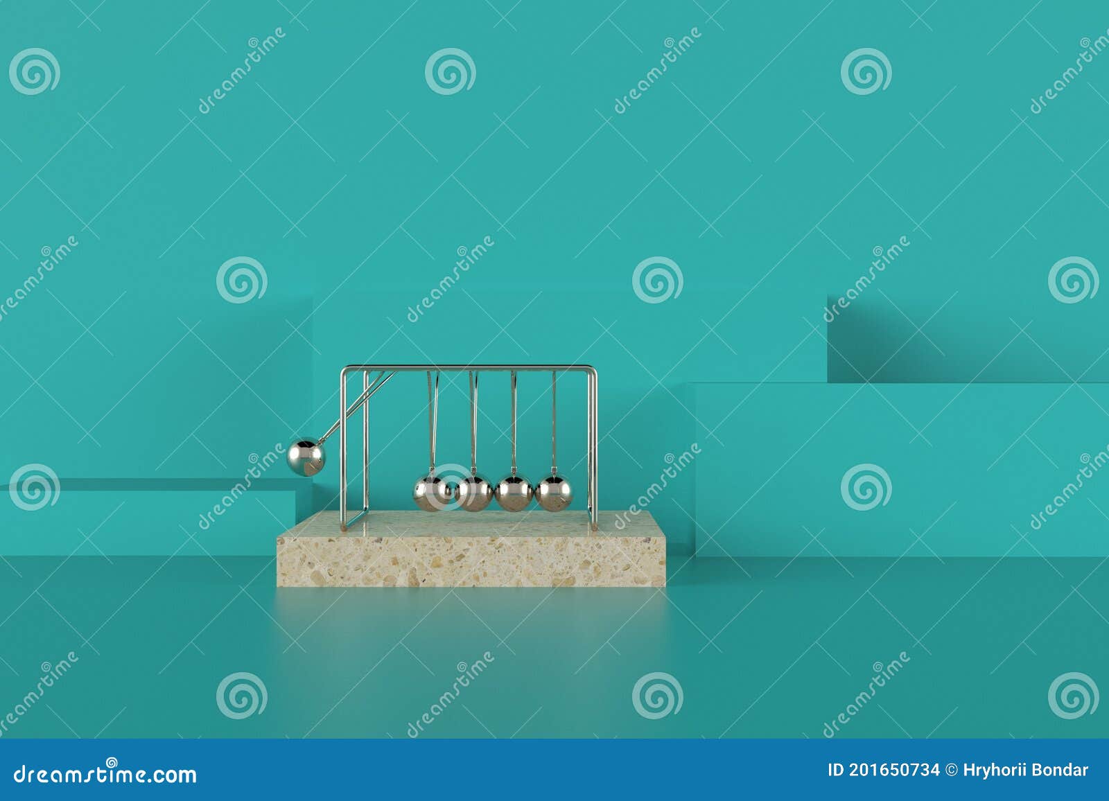 Newton Cradle 3d Illustration Marble Chrome and Blue Stock Illustration ...