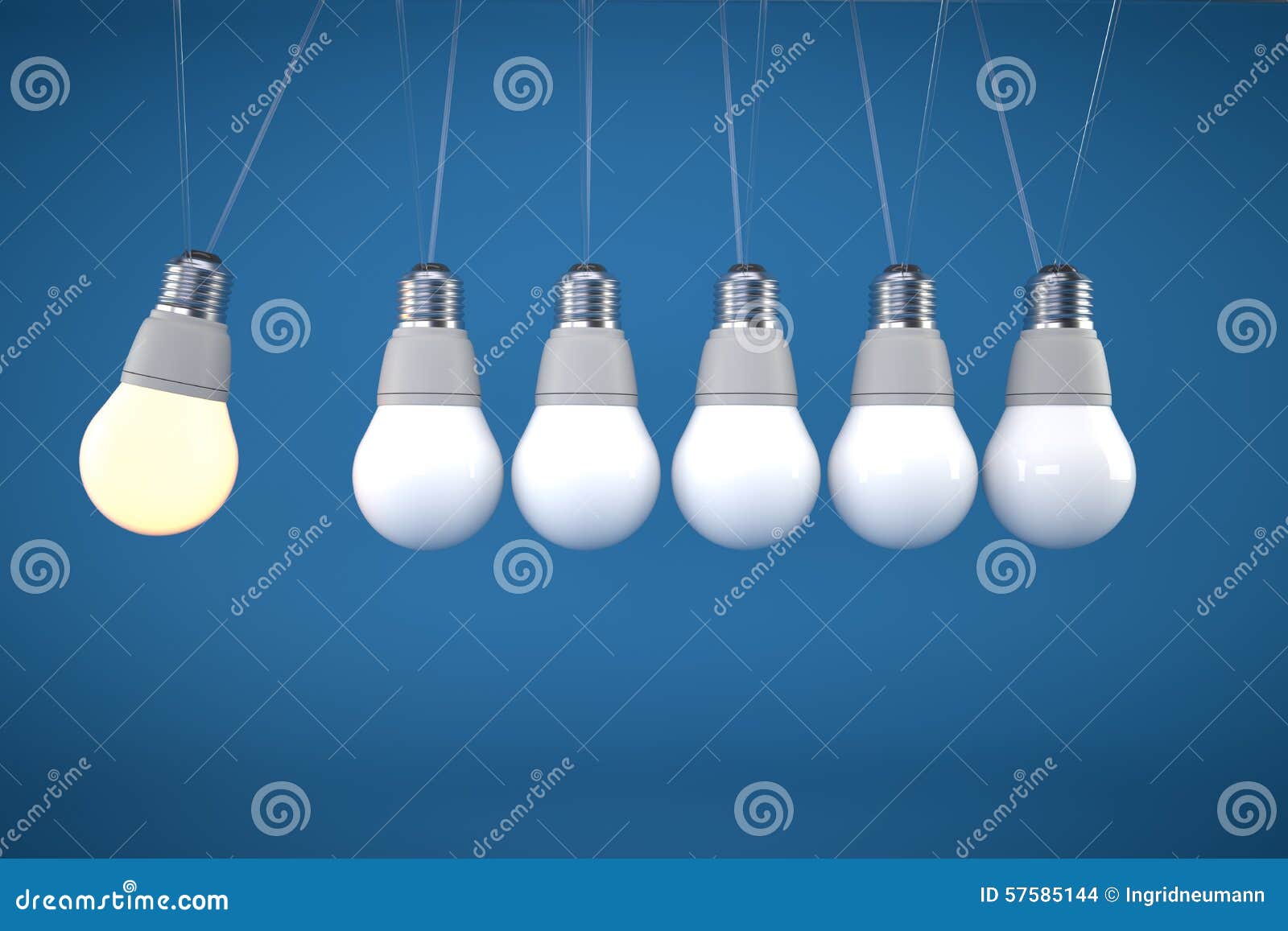 Newton S Cradle Concept with Light Bulb on Blue Background Stock ...
