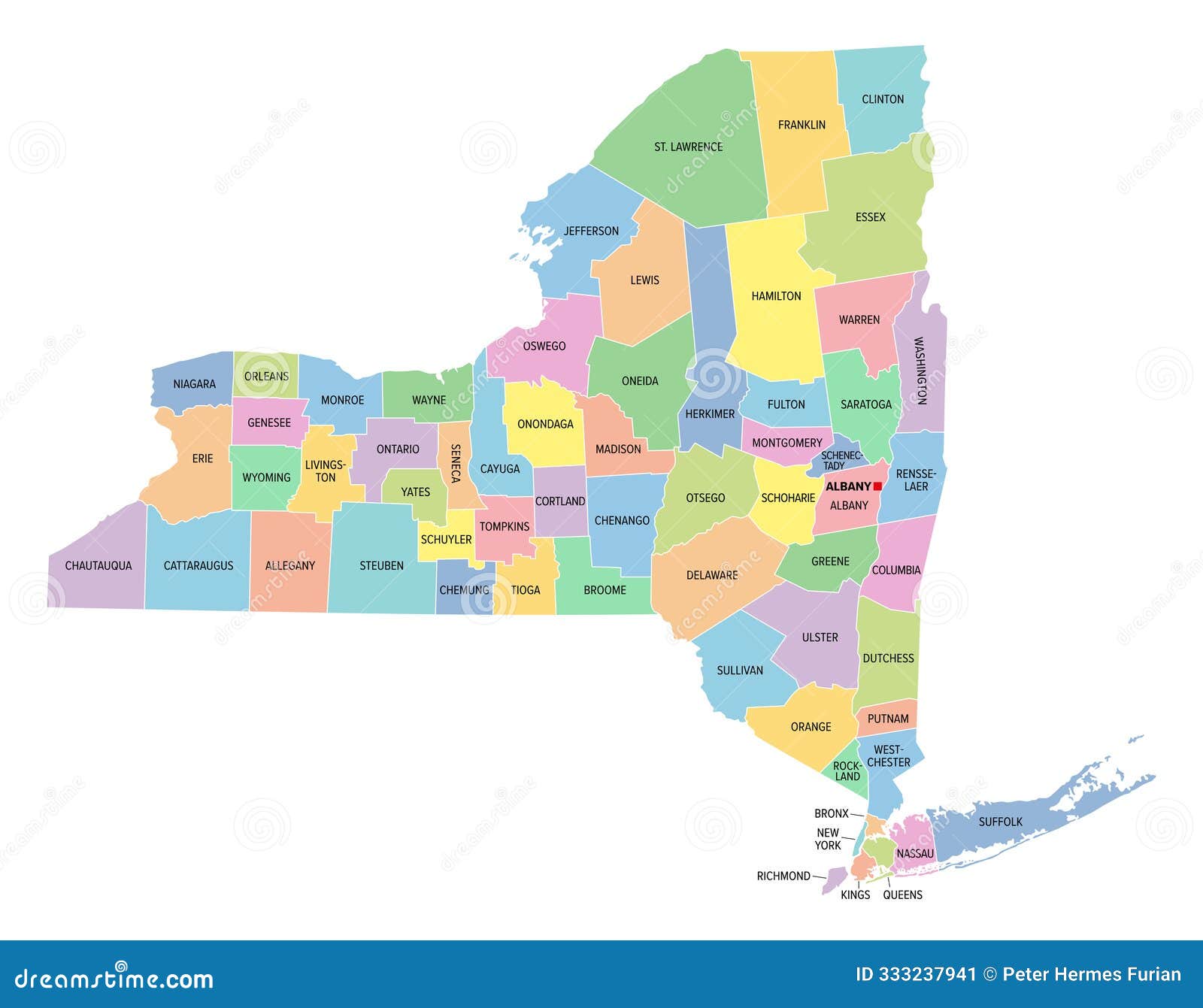 New York, U.S. State, Subdivided into 62 Counties, Multi Colored Map ...