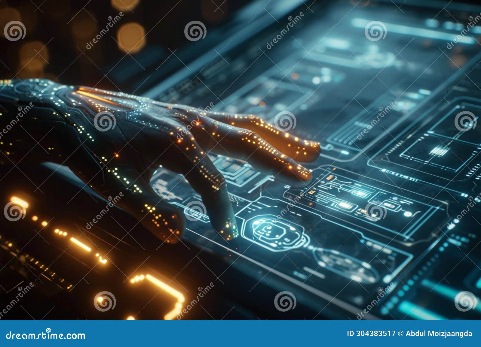 Next Gen AI Interface Hand Taps on a Screen with Futuristic Visuals ...