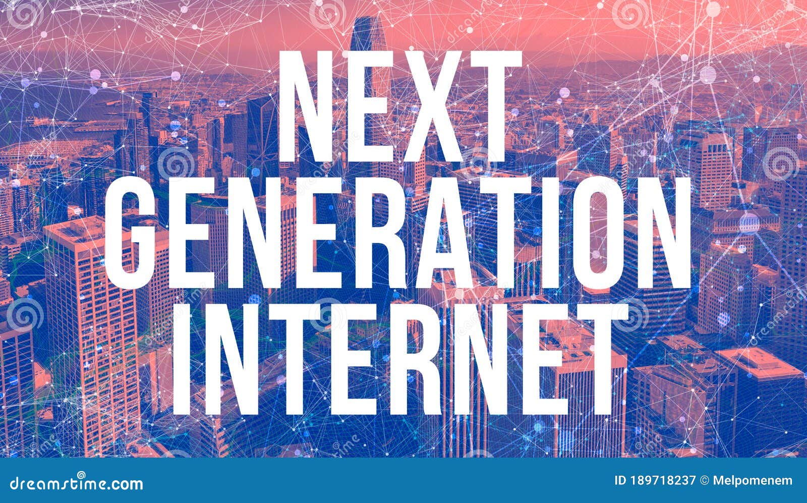 Next Gen Internet Theme with Abstract Network Patterns and Skyscrapers ...