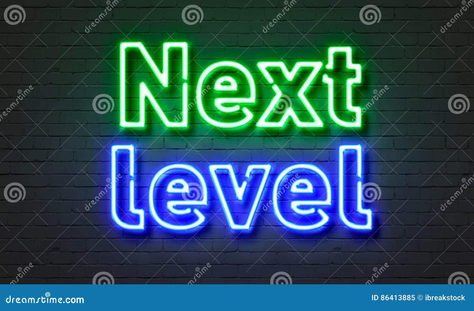 Next Level Neon Sign on Brick Wall Background. Stock Image - Image of ...