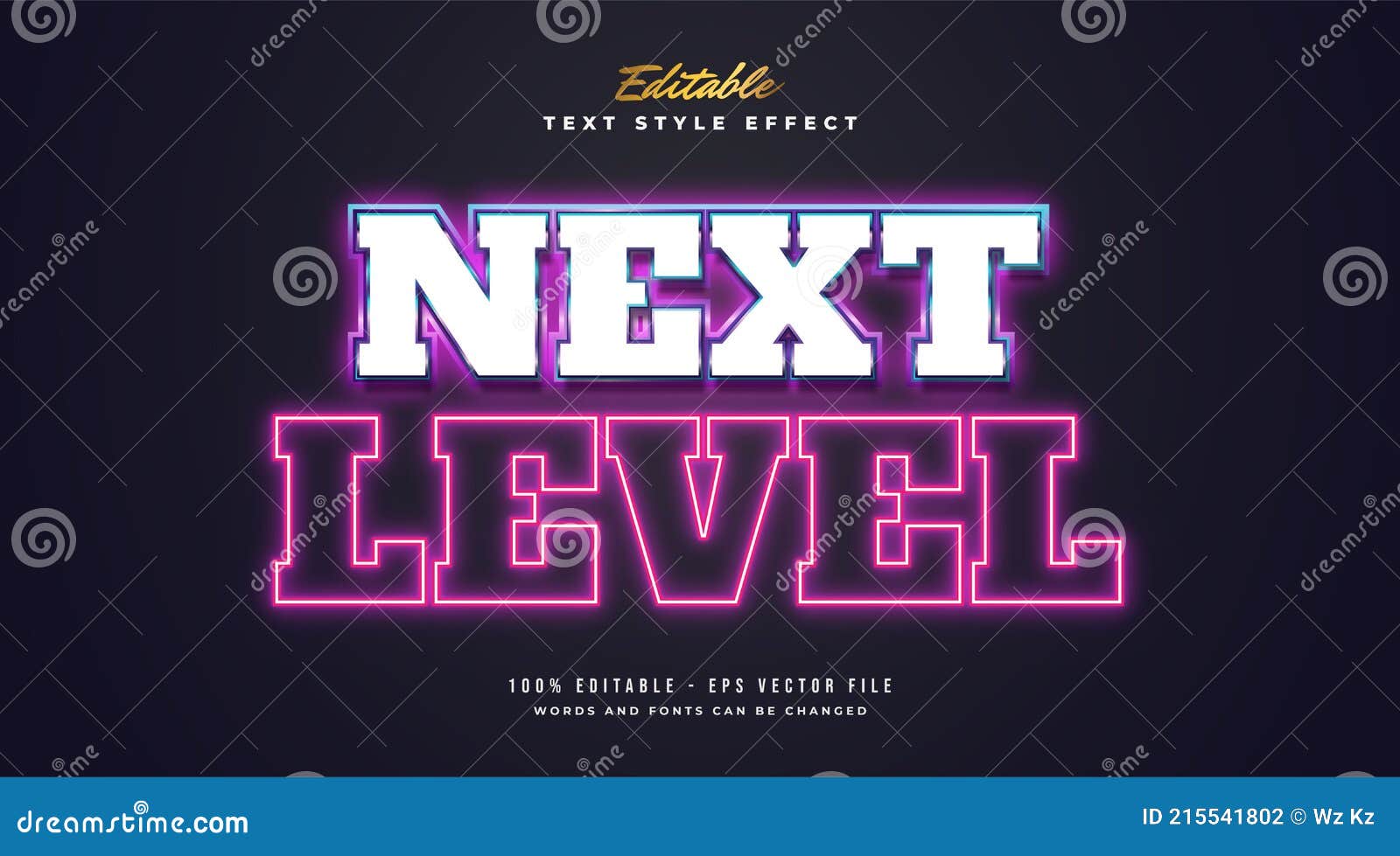 Next Level Text with Colorful Glowing Neon Effect in Retro and ...