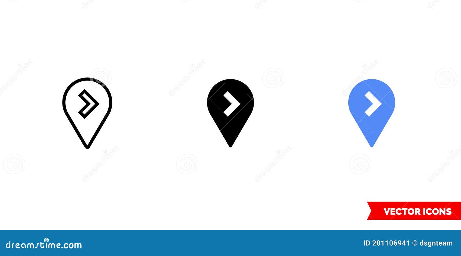 Next Location Icon of 3 Types Color, Black and White, Outline. Isolated ...