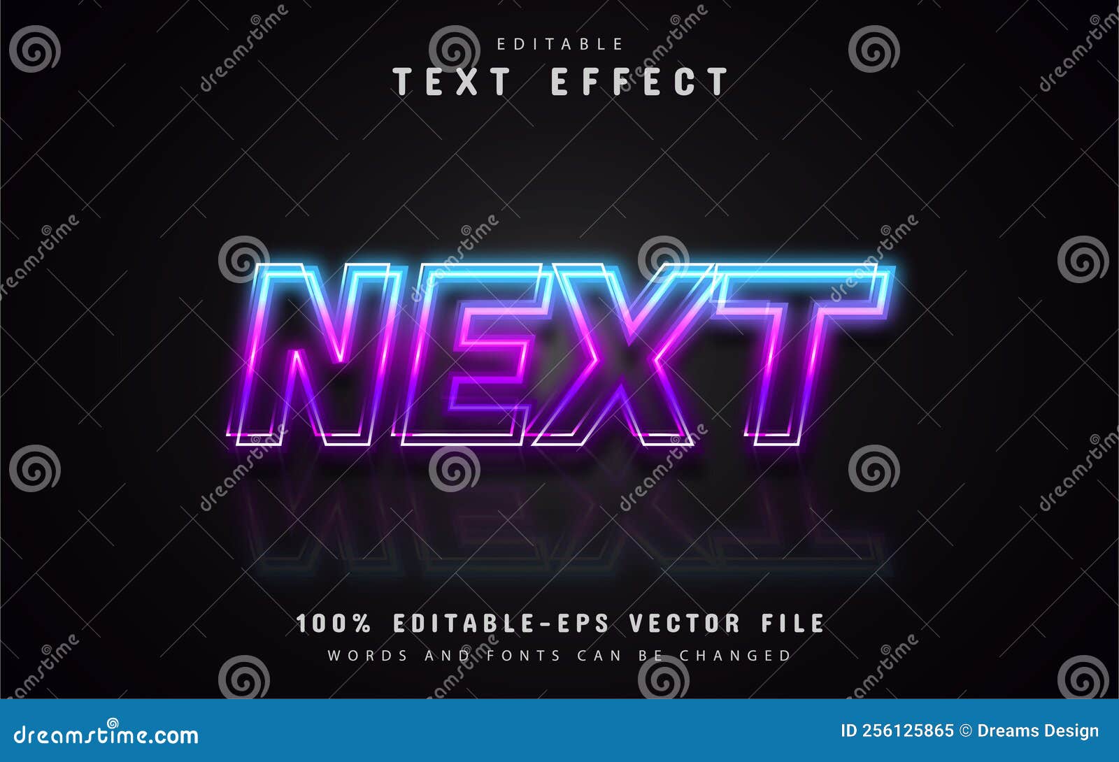 Next neon text effect stock vector. Illustration of background - 256125865