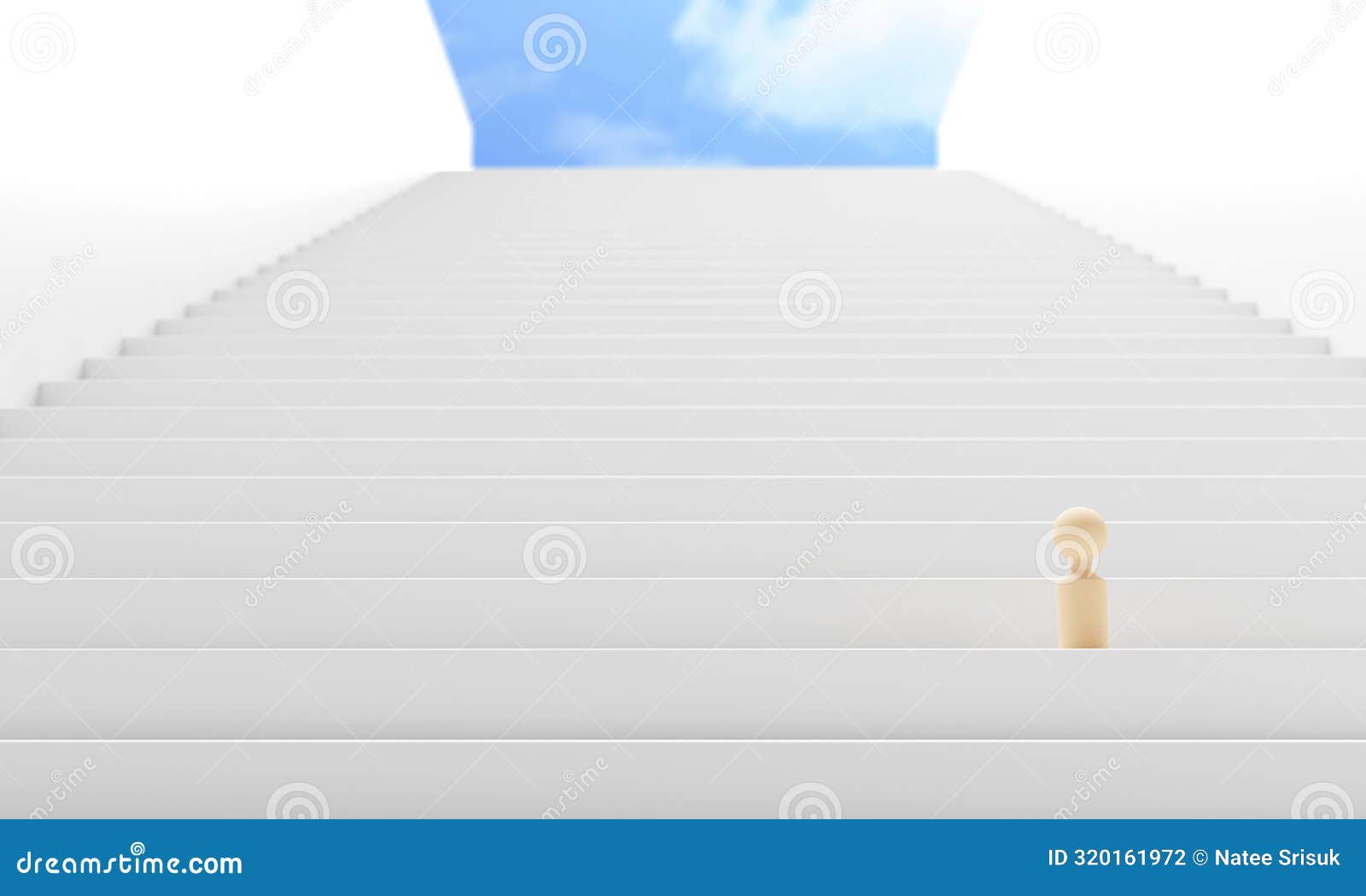 Next Step Forward Concept Design of Wooden People on the Whie Stairs 3D ...
