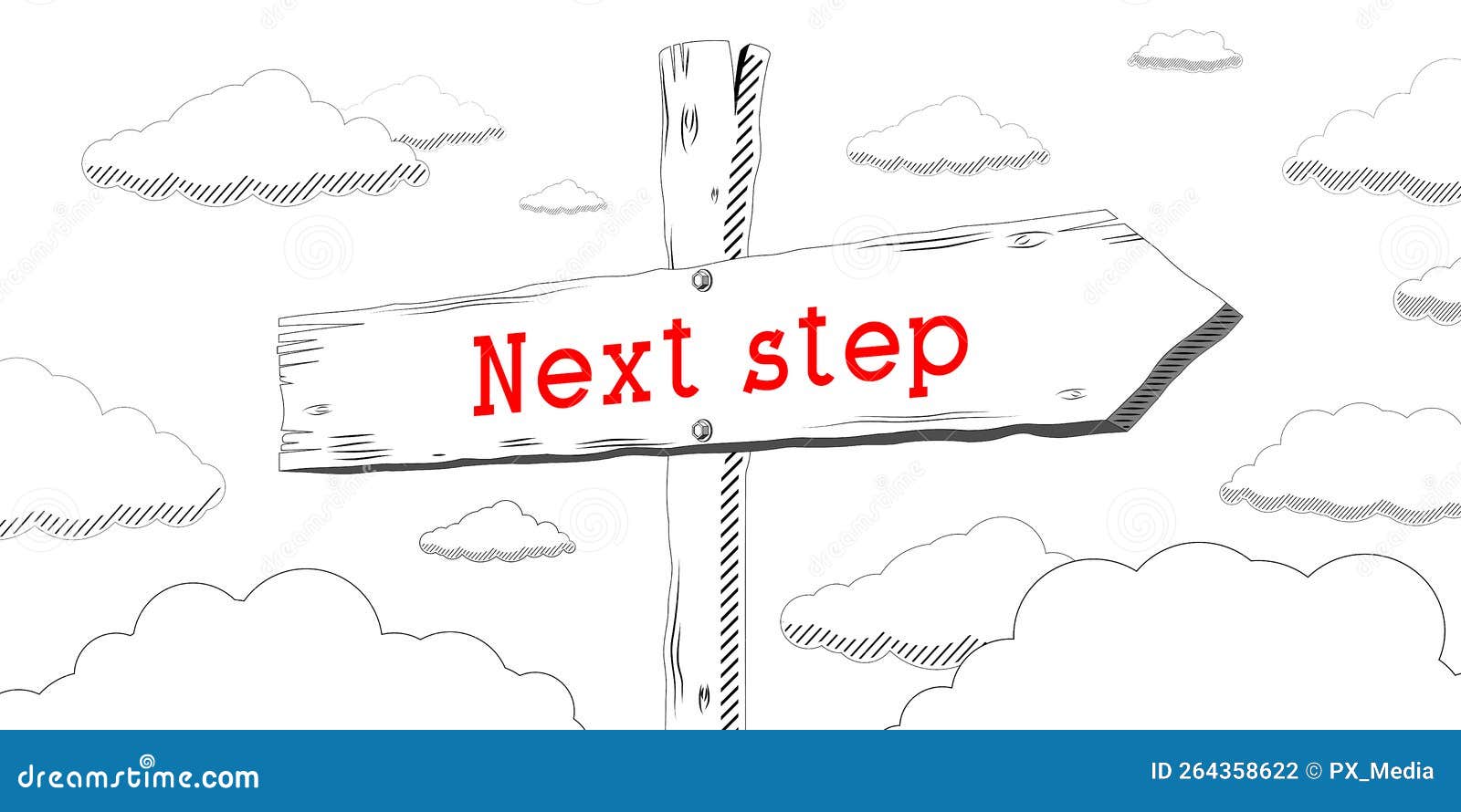 Next Step - Outline Signpost with One Arrow Stock Illustration ...