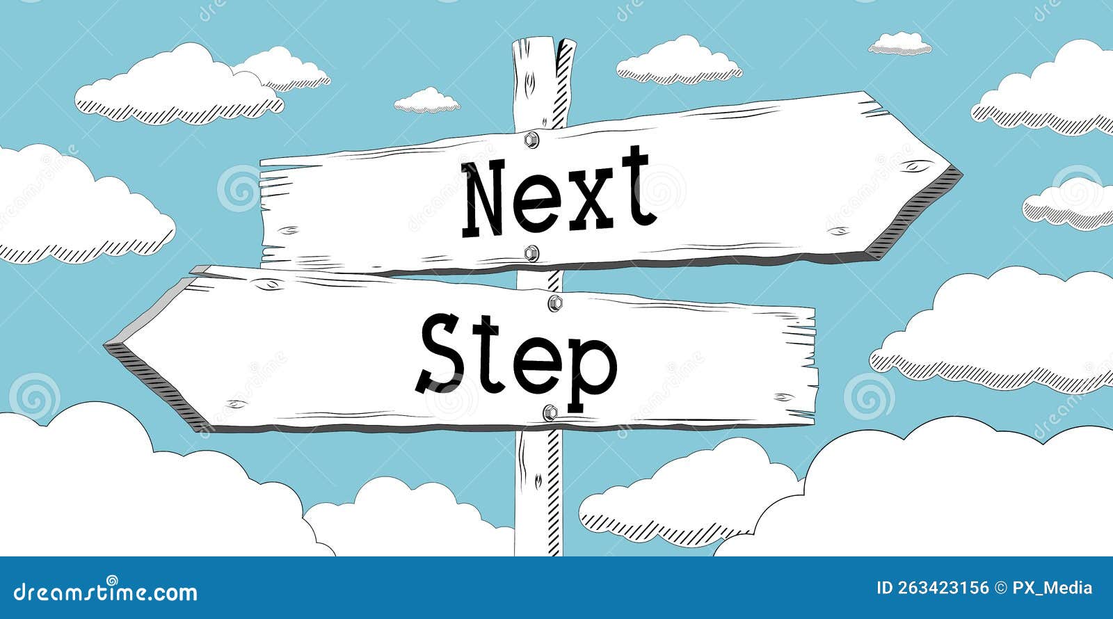 Next Step - Outline Signpost with Two Arrows Stock Illustration ...