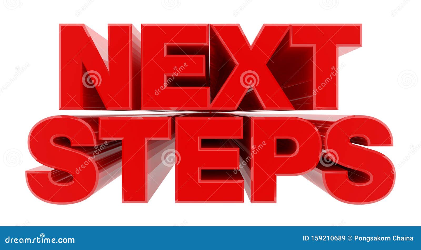 NEXT STEPS Red Word on White Background Illustration 3D Rendering Stock ...