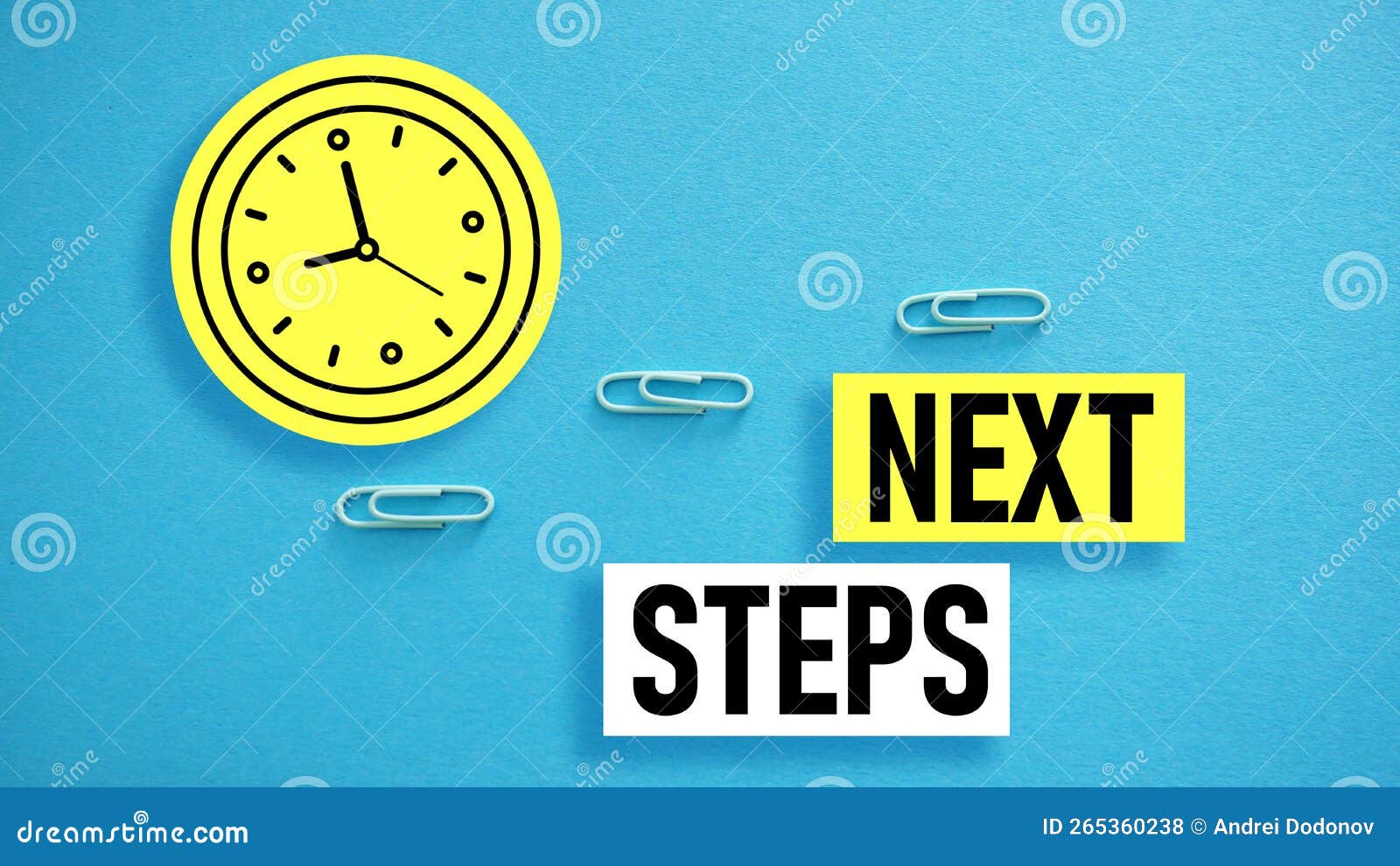 Next Steps are Shown Using the Text and Picture of Clock Stock Photo ...