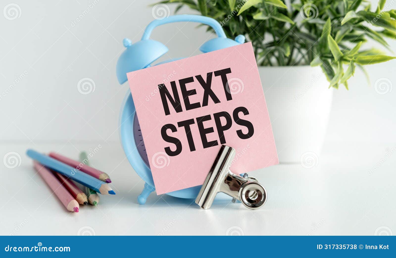 Next Steps Text on Clock. Text on Office Paper Notepad Stock Photo ...