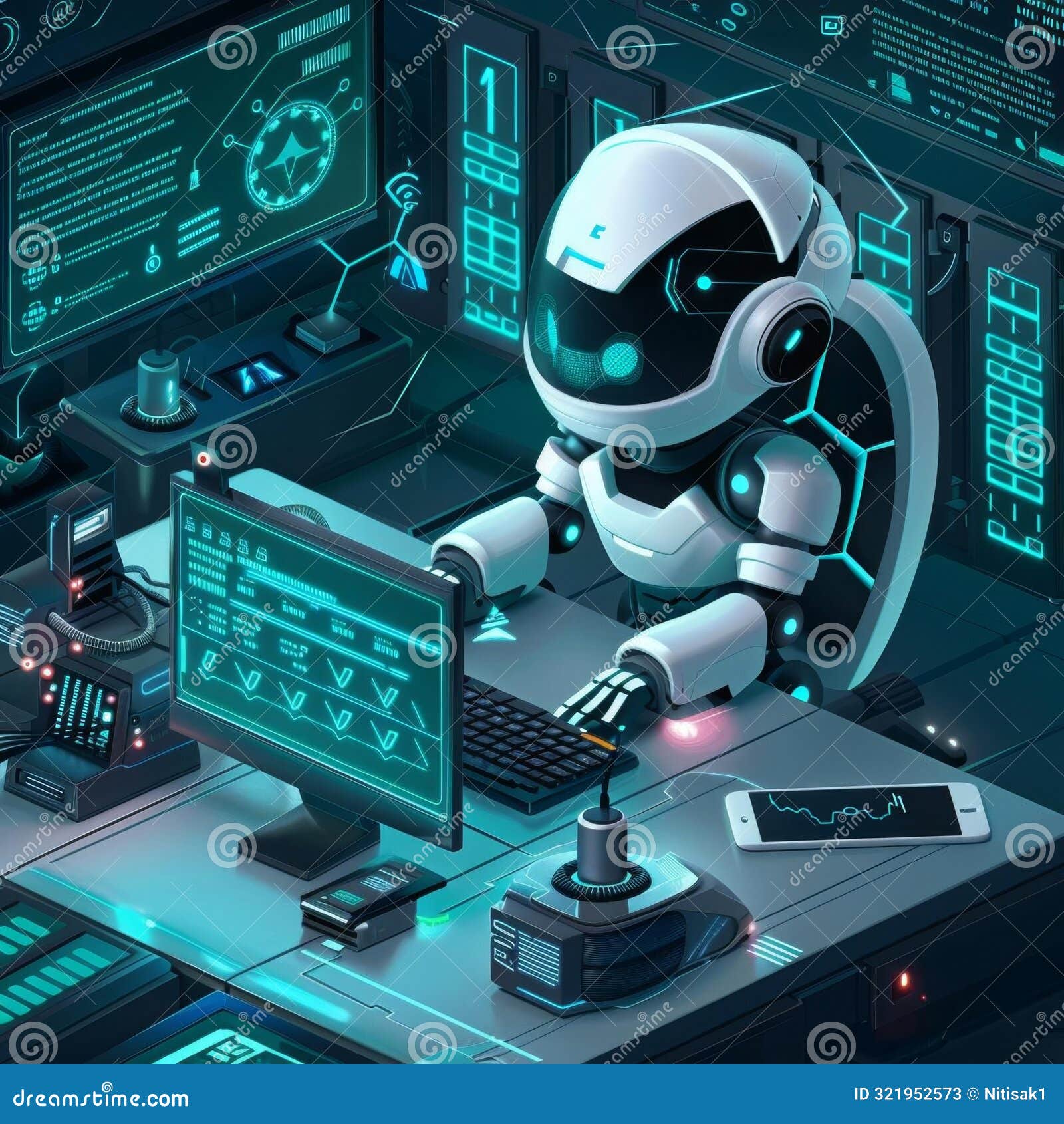 79 Nextgen 3D Cartoon AI Cybersecurity System Scanning For Potential ...