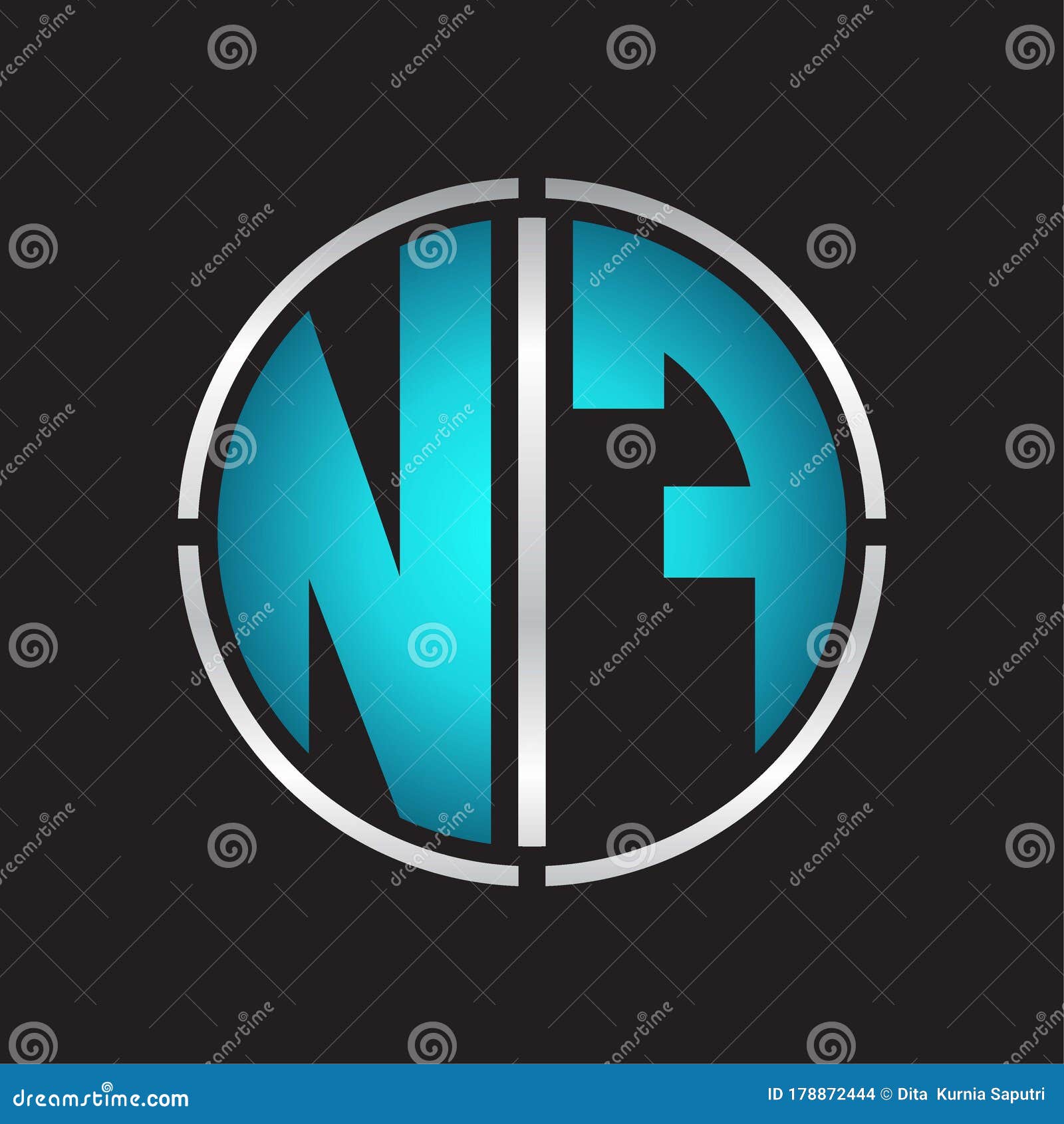 NF Logo Initial with Circle Line Cut Design Template on Blue Colors ...