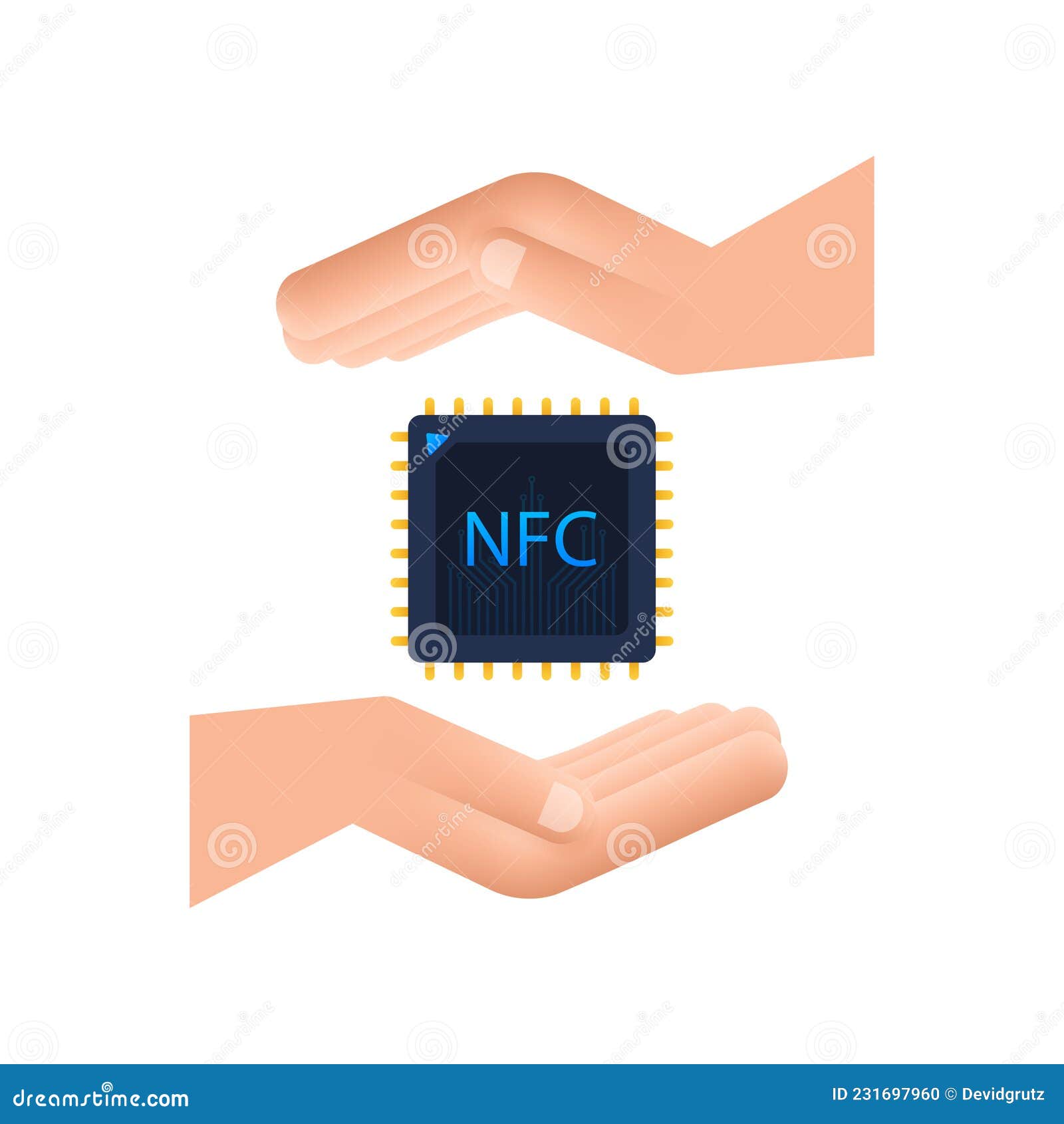 NFC Processor Icon with Hands. NFC Chip. Near Field Communication ...