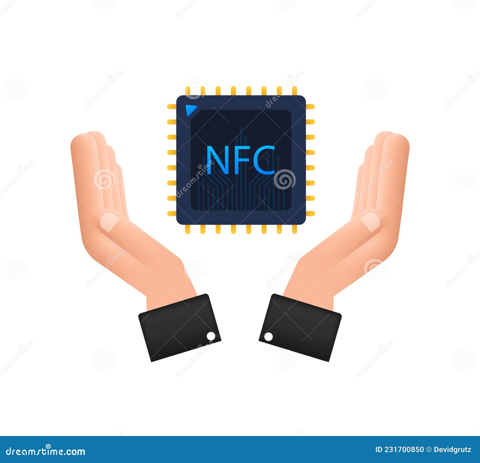 NFC Processor Icon with Hands. NFC Chip. Near Field Communication ...