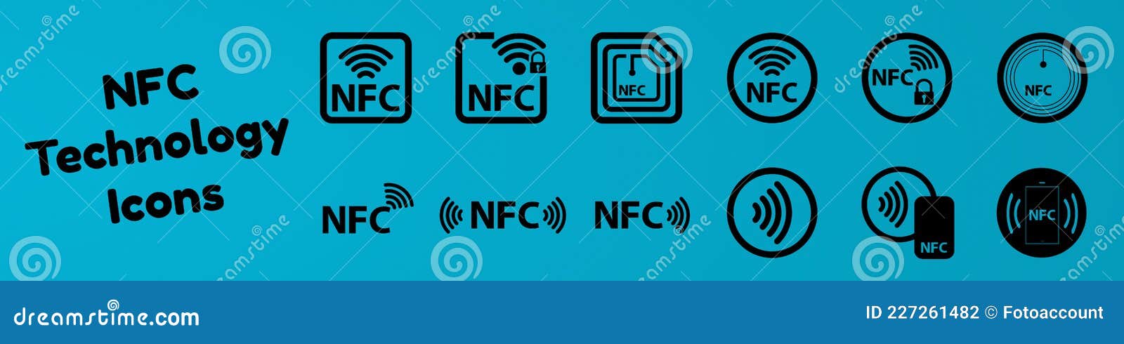 NFC Technology Icon Set - Vector Illustration - Isolated on Blue ...