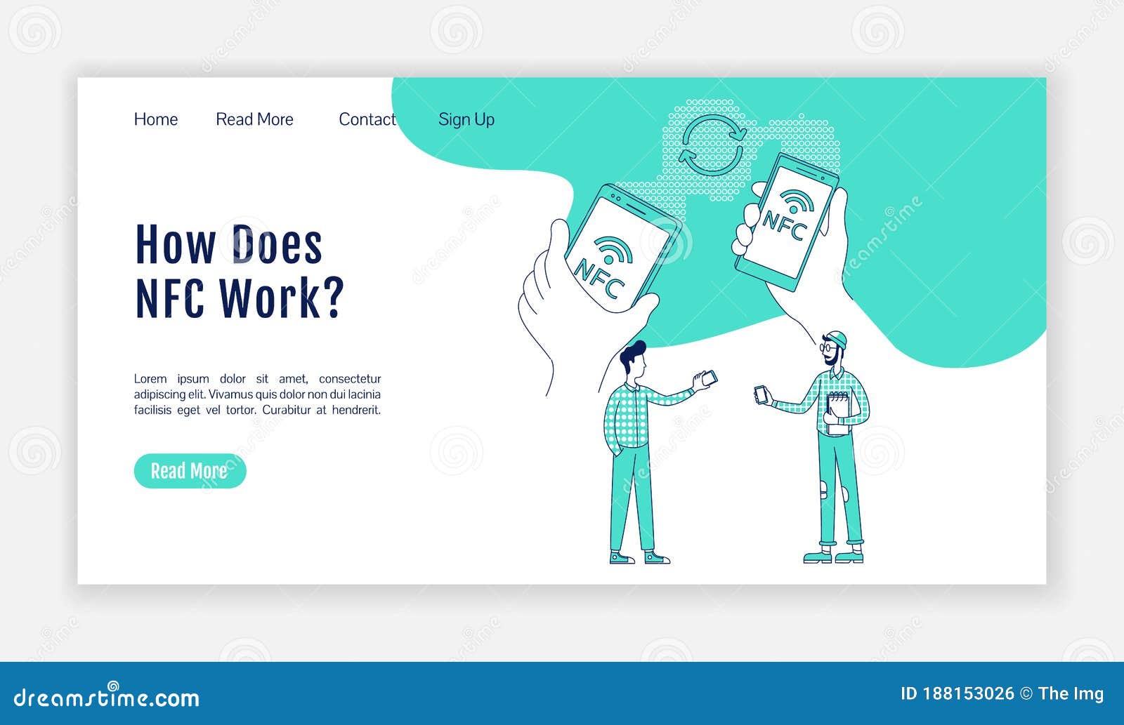 NFC Work Principle Landing Page Flat Silhouette Vector Template Stock ...