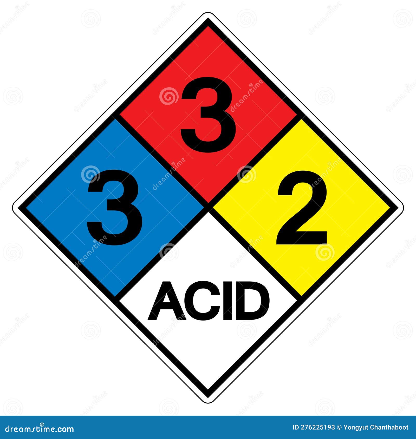 NFPA Diamond 704 3-3-2 ACID Symbol Sign, Vector Illustration, Isolate ...