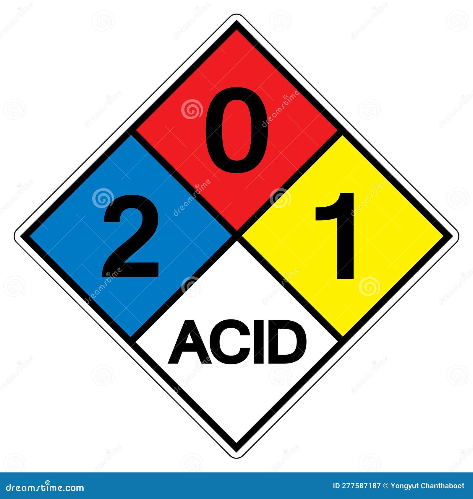 NFPA Diamond 704 2-0-1 ACID Symbol Sign, Vector Illustration, Isolate ...