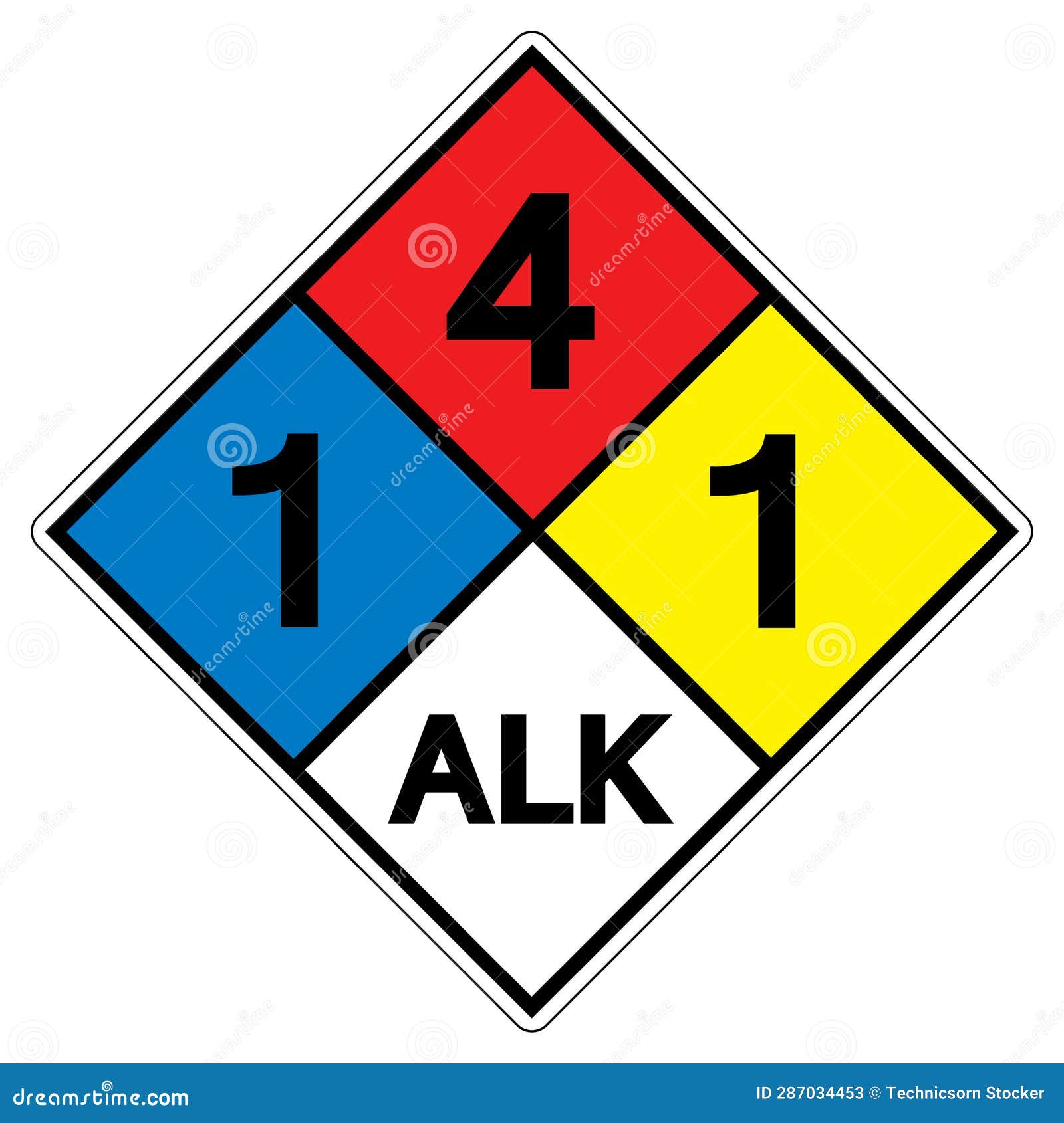 NFPA Diamond 704 1-4-1 ALK Symbol Sign, Vector Illustration, Isolate On ...