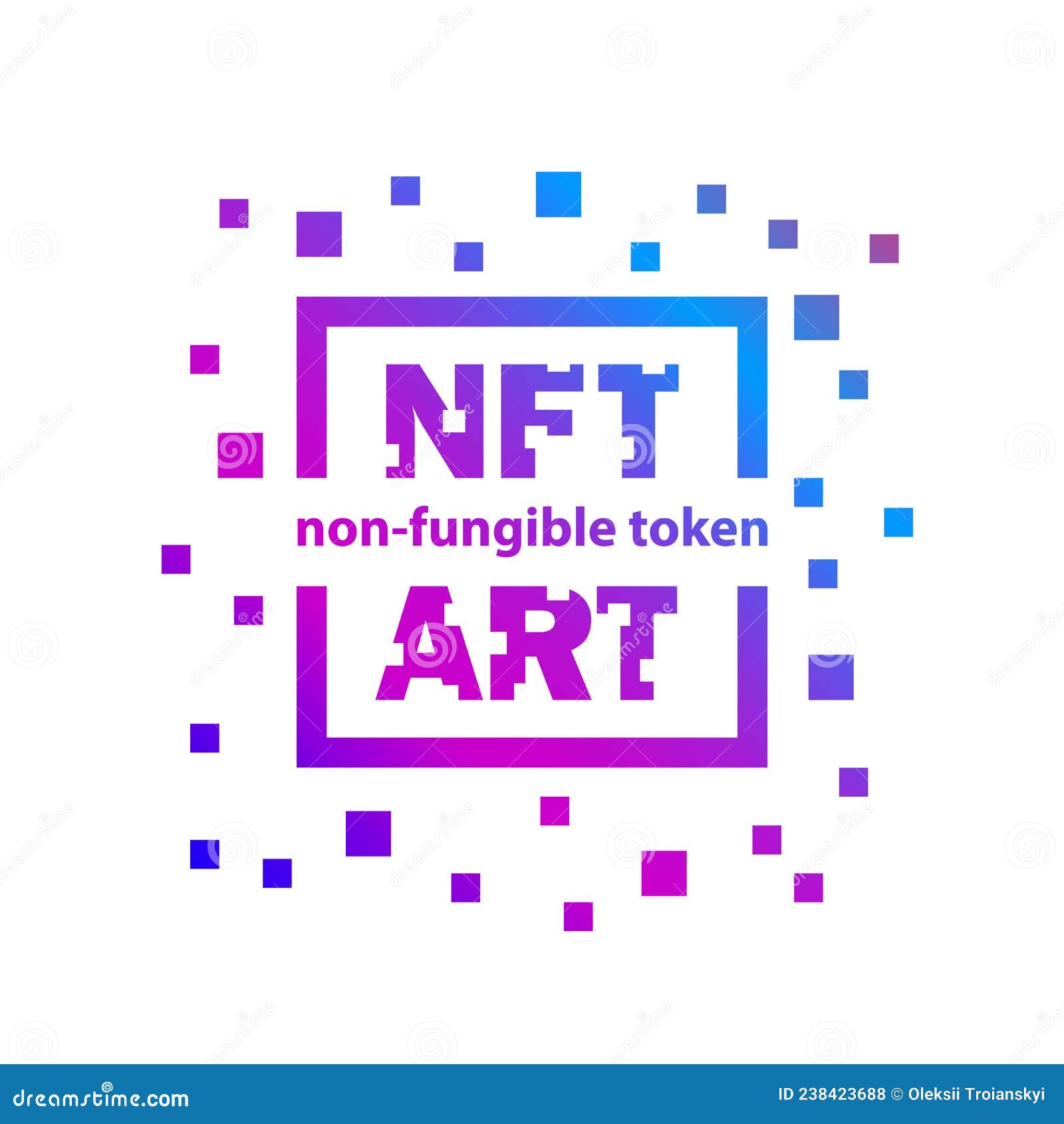 NFT Art Icon with Frame and Square Pixel Particles Around. Stock Vector ...