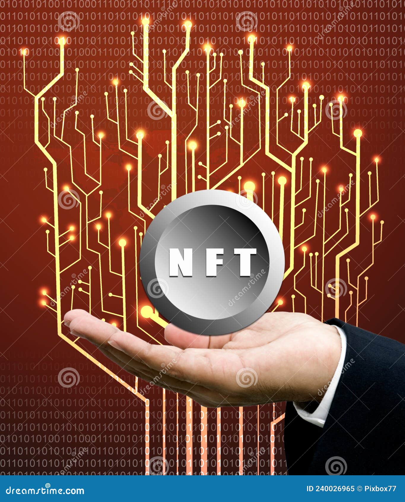 NFT Digital Asset on Businessman Hand Stock Image - Image of concept ...